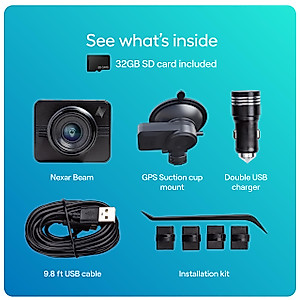 Nexar Beam GPS Dash Cam - 1 Year Nexar App Subscription Included - Unlimited Cloud Storage, Drive Recordings, Parking Mode, Night Vision, All Inside The Nexar App - WiFi HD Front Dash Cam (128 GB SD)