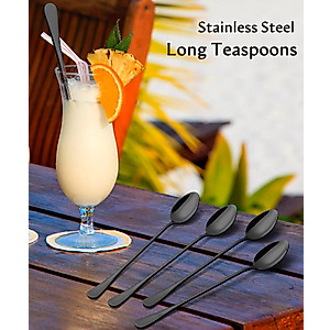 Lovingly Yours 7.5-Inch Long Handle Ice Tea Spoons, Ice Cream Spoons, Black Coffee Spoons, Long Spoons for Stirring, Stainless Steel Spoons for Dessert, Sundae, Shakes