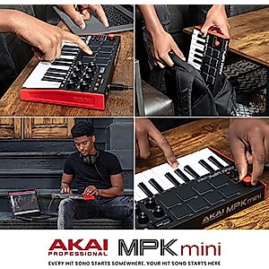 AKAI Professional MPK Mini MK3 - 25 Key USB MIDI Keyboard Controller With 8 Backlit Drum Pads, 8 Knobs and Music Production Software Included
