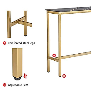 Aklaus 40" Bar Table,Rectangular Industrial Bar Height Table with Sturdy Gold Metal Frame Black Faux Marble Top,Pub Table High Top Dining Table Console Table for Dining Room Living Room Entryway