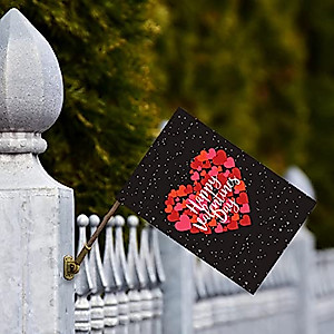 Happy Valentine's Day Flag Red Heart Burlap Garden Flag for Wedding Anniversary Proposal Engagement Patio Lawn Home House Decoration Party 12x18 inch