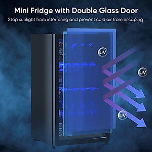 3.2 Cu.Ft Beverage Fridge, Mini Fridge With Glass Door, Beverage Cooler Refrigerator, Wine Drink Beer Fridge, Adjustable Shelves & Digital Temperature Display, 26 Bottle 128 Can