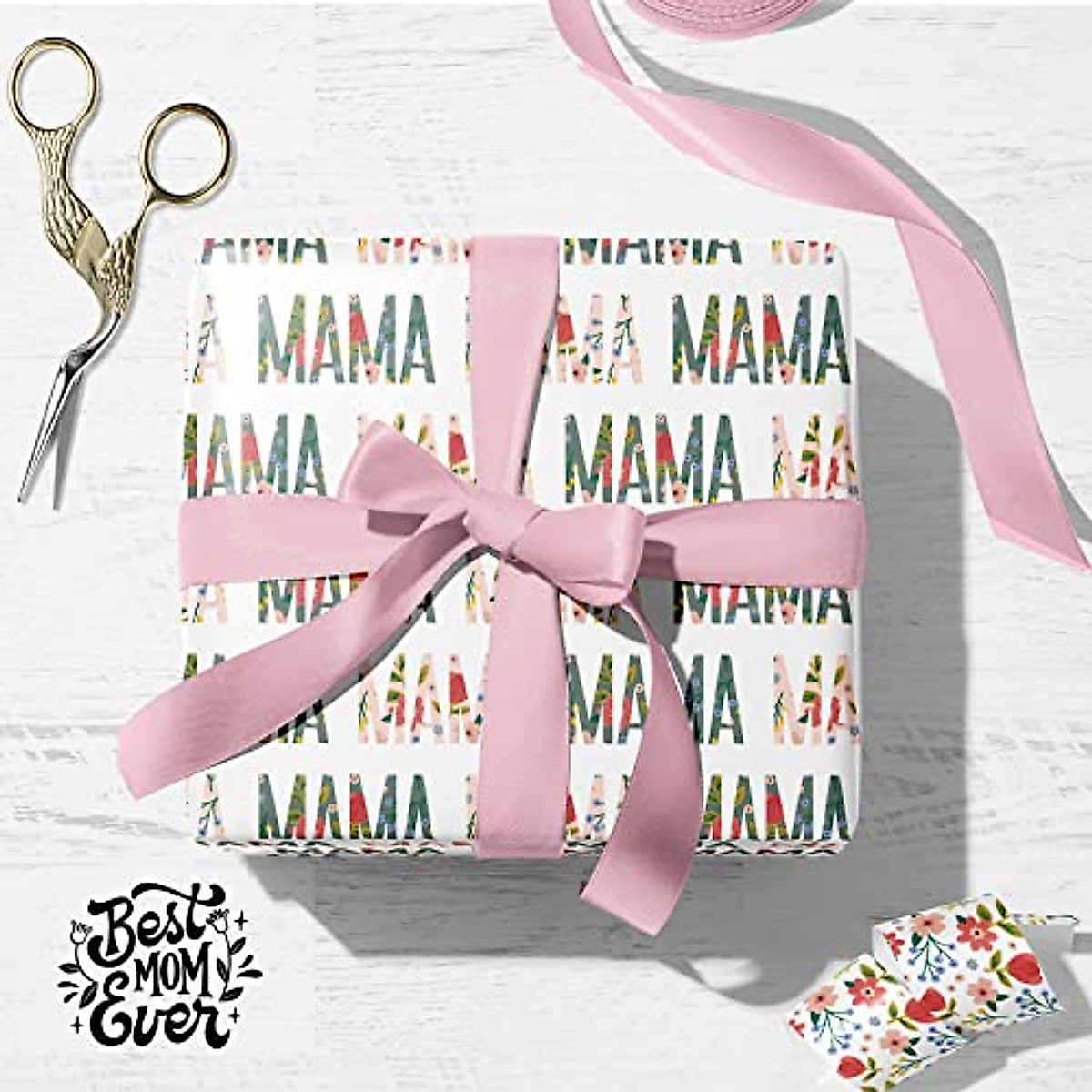 ZINTBIAL Mother's Day Wrapping Paper for Mom, Birthday, Bridal Shower - Gift Wrap with Floral, Love You Mum Letters Design - 20 x 29 Inches per Sheet (8 Sheets 33 sq. ft.) Recyclable, Easy to Store,