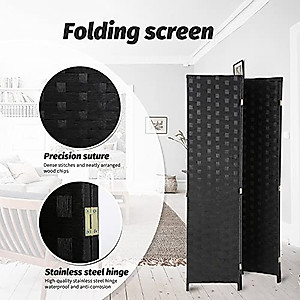 Room Divider 6FT 4 Panels Wall Divider Privacy Screen Wood Mesh Hand-Woven Design Room Screen Divider Indoor Folding Portable Partition Screen (Black)