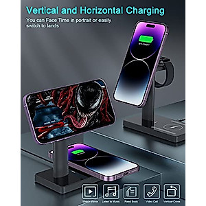 3 in1 Magnetic Wireless Charger Stand,2022 Upgraded Aluminum Alloy 20W Fast Wireless Charging Station Compatible with Magsafe Charger for iPhone 14/13/12 Pro/Pro Max/Mini/iWatch Series/AirPods Pro/3/2