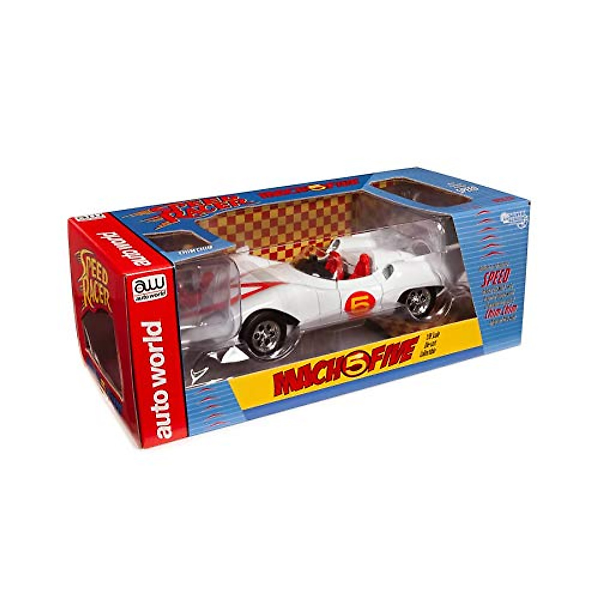 Auto World Speed Racer Mach 5 with Chim Chim and Speed Racer Figures. , Speed Racer AWSS124-1/18 Scale Diecast Model Toy Car