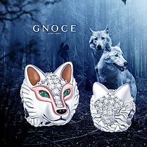 GNOCE Ancient Wolf Charms for Bracelet 925 Sterling Silver Bead Animal Wolf head Charms For Women Mother's Day Men