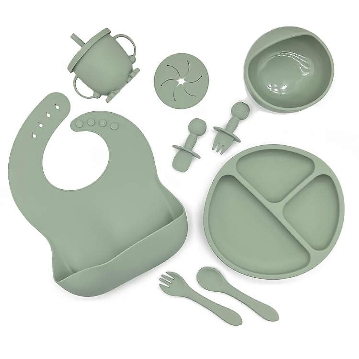 Silicone Feeding Set, Toddler Plates Bowls Set with suction, Self Feeding Spoons, Plates for Baby Utensils, Toddler Feeding Supplies
