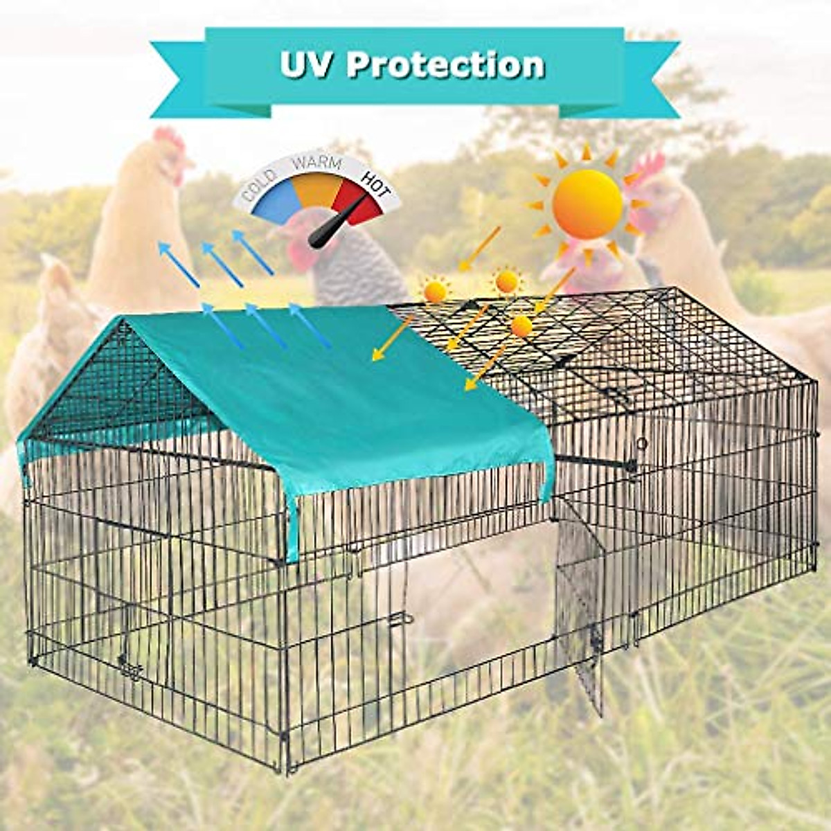 BestPet 87" x 41"Large Metal Chicken Coop Run Enclosure Pen with Waterproof Cover Outdoor Backyard Farm Cage Crate Pet Playpen Exercise Pen for Rabbit Duck Hen