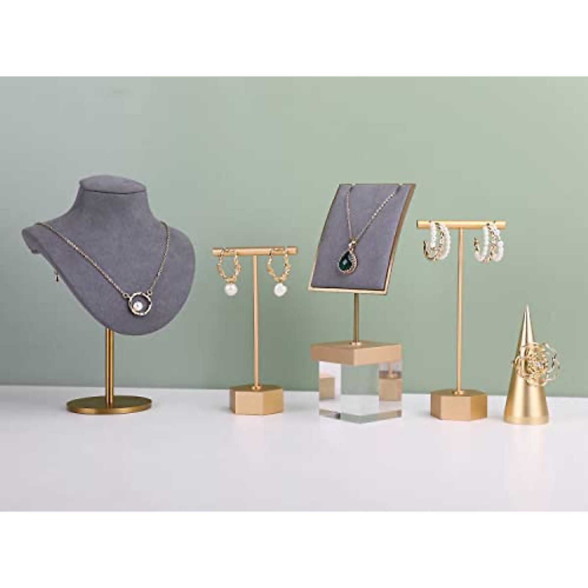 GemeShou Gold Metal Earring T Bar Stand Retail display holders for show, Jewelry Online stores Photography Display Props Organizer【Gold-Hexagon Base Height 4.5"】