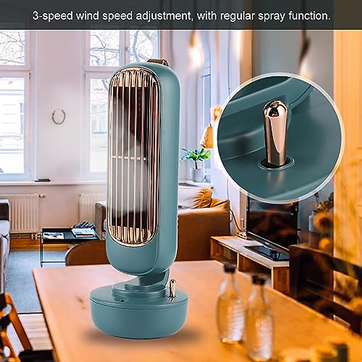 Aqur2020 Fan Mini Desktop Fans USB USB Power Supply Fans Portable Mini Vintage Tower Shape Humidification Table Fan (Green)