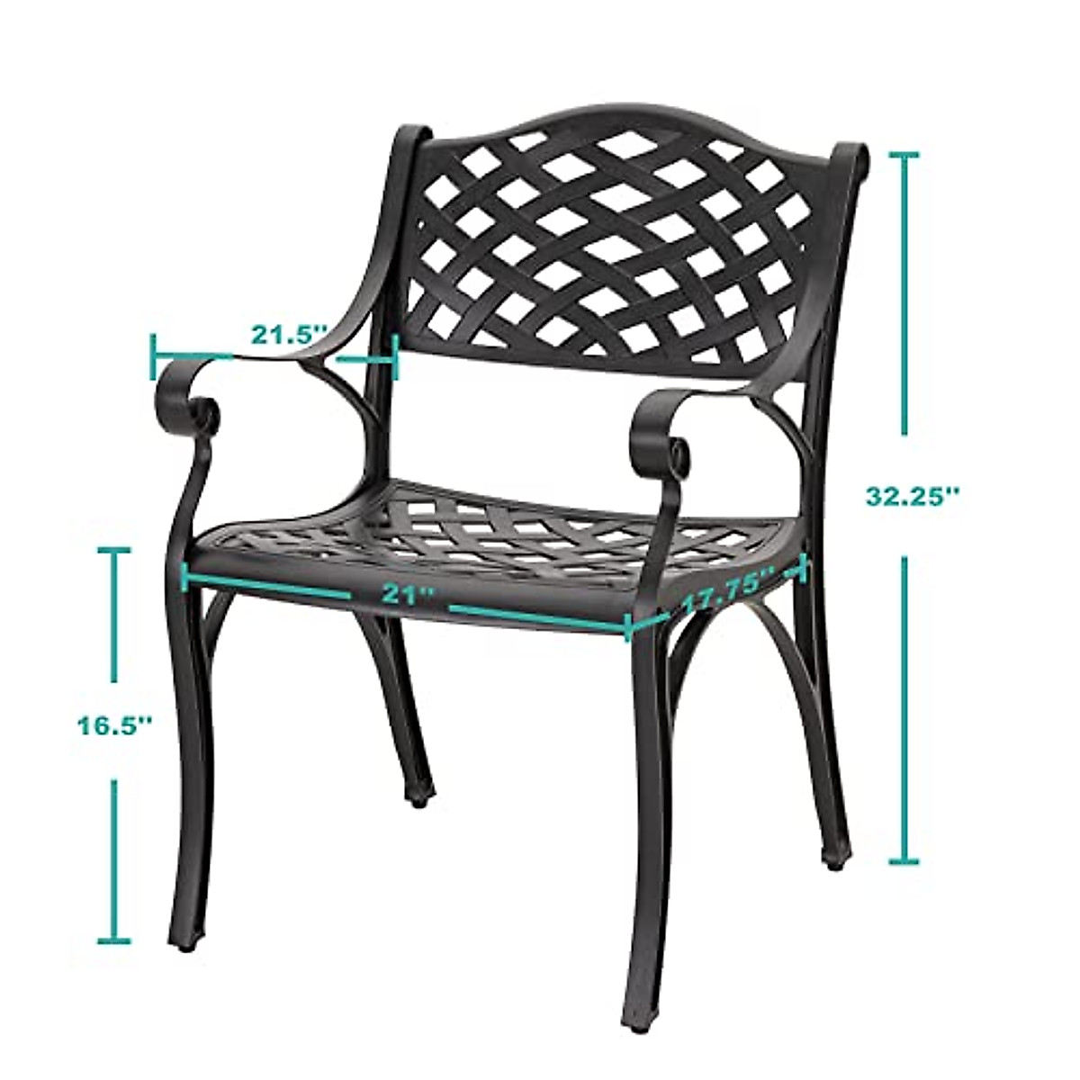 Nuu Garden Patio Dining Chairs Set of 2, Aluminum Outdoor Indoor Patio Chairs with Arms for Garden, Backyard, Porch, Black with Gold Points