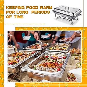 6 Pcs Chafing Dish Buffet Set 8 Qt Stainless Steel Chafer Complete Set Catering Buffet Servers and Warmers with Foldable Frame, Food Pan, Fuel Holder and Lid for Parties Banquet Wedding (3 Third Size)