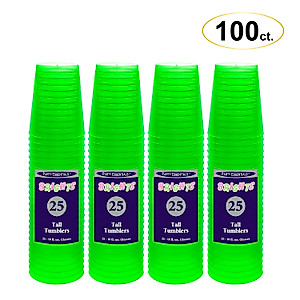 Party Essentials Hard Plastic 10-Ounce Party Cups/Drinking Glasses/Tall Tumblers, 100-Count, Neon Green