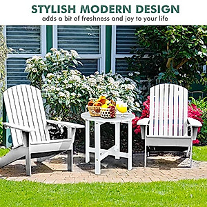 Tangkula Round Outdoor Side Table, 18 Inch Adirondack Table, Outdoor Indoor Chairside End Tables, Weather Resistant, Patio Side Table for Lawn Garden Balcony Backyard Living Room (1, White)