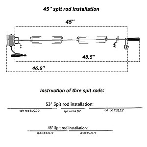 onlyfire Universal Grill Replacement Rotisserie Kit - 45'' & 53'' X 1/2'' Hexagon Spit Rod, Stainless Steel Electric Motor