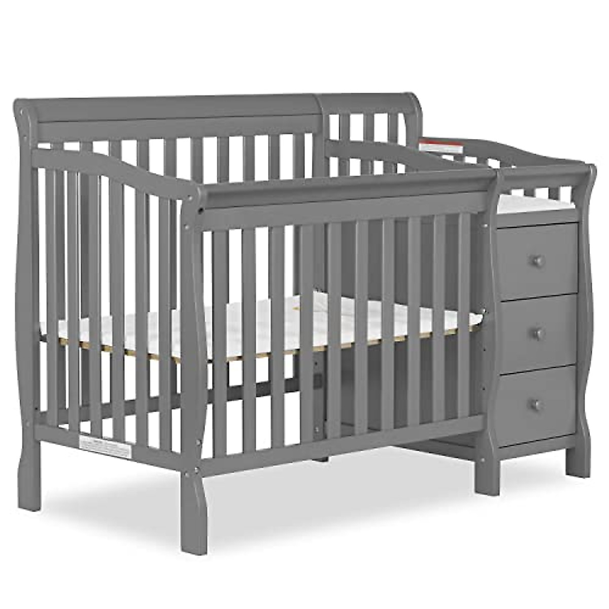 Dream On Me Jayden 4-in-1 Mini Convertible Crib And Changer in Storm Grey, Greenguard Gold Certified, Non-Toxic Finish, New Zealand Pinewood, 1" Mattress Pad