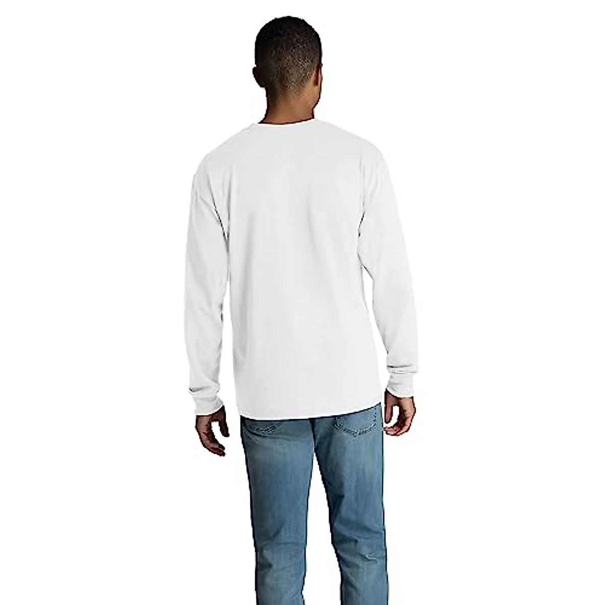Fruit of the Loom Men's Eversoft Cotton T Shirts, Breathable & Moisture Wicking with Odor Control, Sizes S-4x, Long Sleeve-White Ice