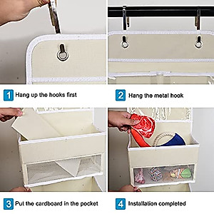 coastal rose Over The Door Organizer, 4 Large Pockets Hanging Nursery Baby Organizer Storage, Door Closet Organizers Shelves with 2 PVC Pockets for Bathroom, Pantry, Kids Clothes, Diaper(1 Pack)
