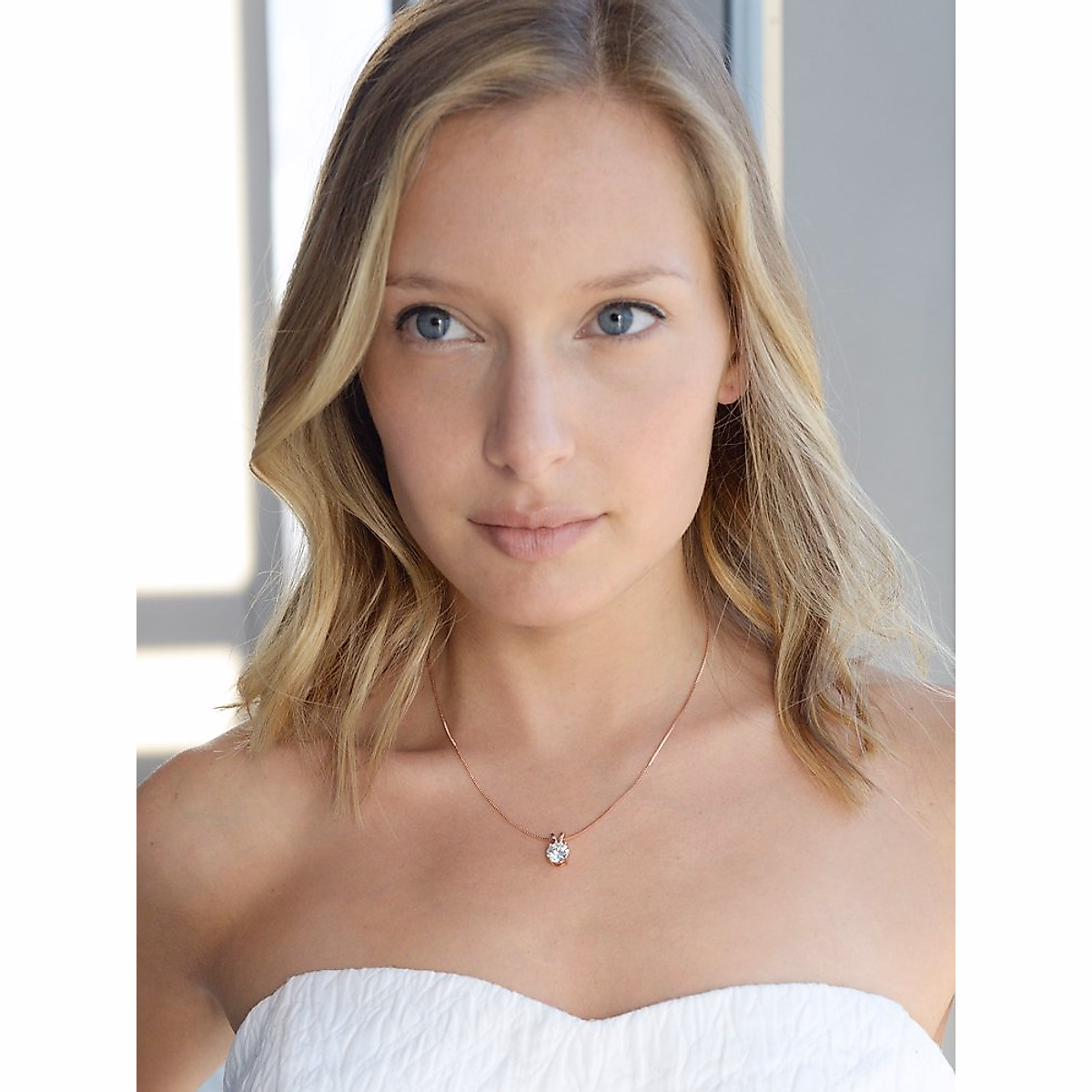 Mariell Cubic Zirconia Crystal Rose Gold Pendant Necklace for Women, 2 Carat CZ Bridal Wedding Jewelry