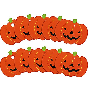 100 Pieces Halloween Pumpkin Gift Tags Paper Hanging Pumpkin Tags Pendants Christmas DIY Party Decorations with Pre Cut Holes, 1.8 x 1.4 Inches