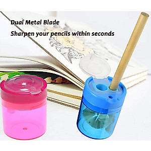 WEKOIL Pencil Sharpener Manual Pencil Sharpener 2 Holes Metal Sharp Blade Crayon XL Sharpener with Large Round Catches Sharpening Regular HB Pencils Graphite Colored Jumbo Pencils Pack of 4