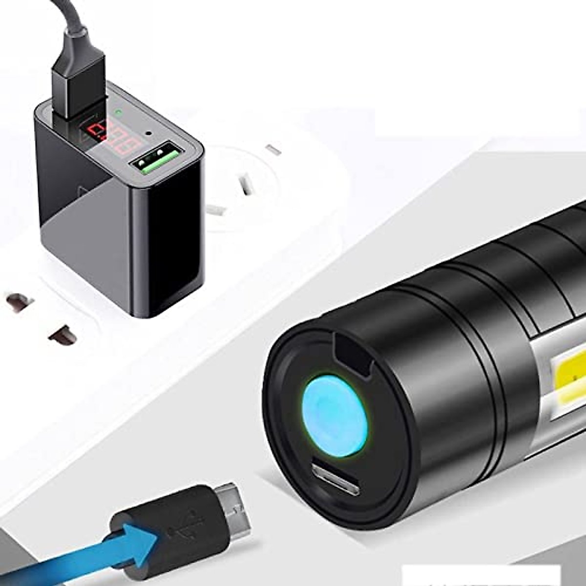 ESASAM Handheld Flashlights， Portable USB Rechargeable LED Flashlight Built-in BatteryTactical Torch Flashlights 3Modes Work Light Emergency Lanterna