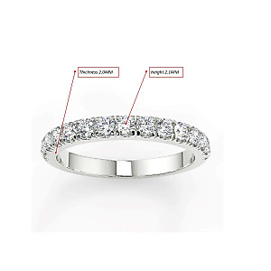Natural 14k White Gold Diamond Ring for Women Wedding Anniversary Stackable Thin Band 1/2 cttw (Color H-I, Clarity Si2-I1) Luxury Collection. Natural Real Mined Diamonds.