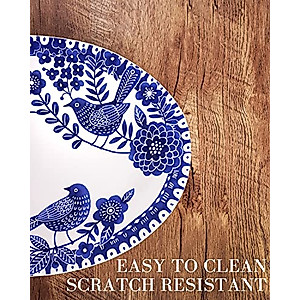 Sonemone 14 inch Blue Bird Serving Platter, Ceramic Oval Serving Plates for Entertaining Party Restaurant, Turkey, Dishwasher & Microwave Safe