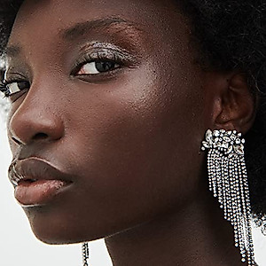 LOVE&CLOVER Earrings for women dangling, Crystal Drop Dangle Earrings Elliptical Ring Teardrop Women Wedding Gift Rose Gold (BLACK)