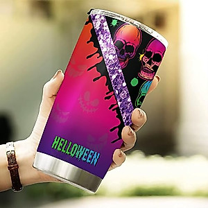 GBEELANA Personalized Name Halloween Tumbler Cup with Lid, Halloween Home Decor Kitchen Double Wall Vacuum Insulated, Stainless Steel Coffee Tumbler Cup