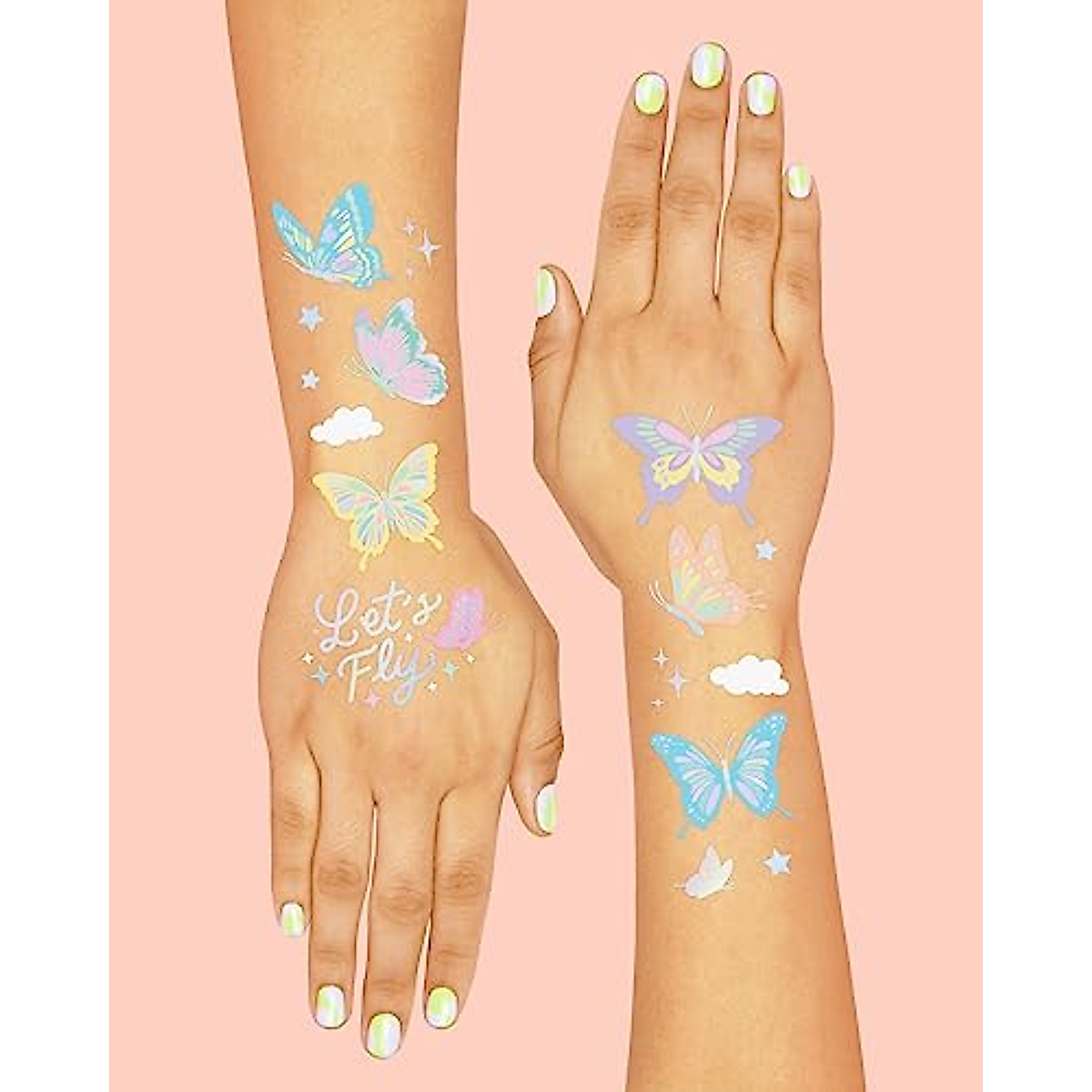 xo, Fetti Pastel Butterfly Temporary Tattoos - 70 Foil Styles | Rainbow Fairy Birthday Party Decorations, Monarchs, Heart Favors, Flowers, Garden Arts and Crafts, Baby Shower Decor