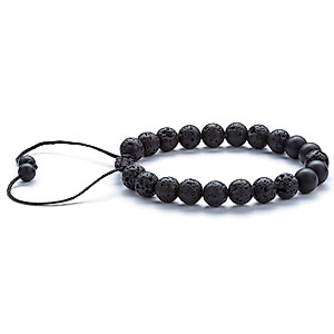 Hamoery Men Women 8mm Lava Rock Aromatherapy Anxiety Essential Oil Diffuser Bracelet Adjustable Natural Stone Yoga meditation relaxation Beads Bracelet Bangle(Matte Black Agate)