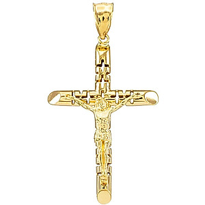 14K Yellow Gold Artistic Pierced Crucifix Cross Pendant Charm