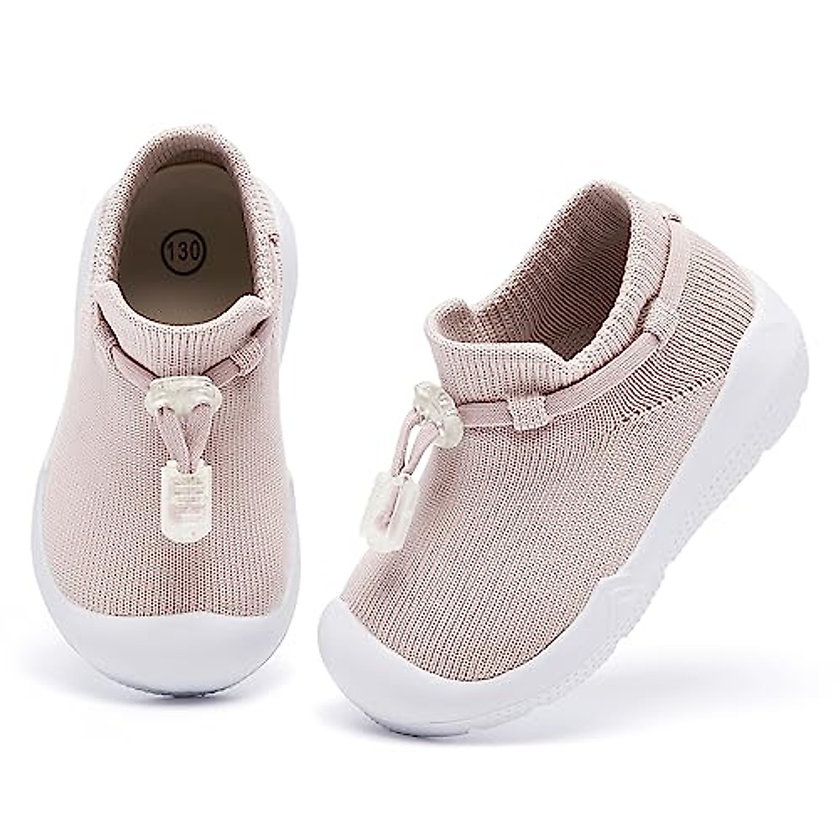 MORENDL Baby Walking Sock Shoes 2 Tiny Feet Infant Slippers Toddler Girl Boy Non-Slip Soft Sole Slip On House Shoes Beige 12-15Months