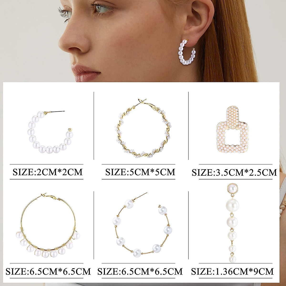 Sanfenly 9 Pairs Pearl Earrings Set for Women Faux Pearl Hoop Earrings Pearl Dangle Gold Plated Lightweight Drop Earrings Open Large Circle Round Pearl Earrings Jewelry Birthday Gift