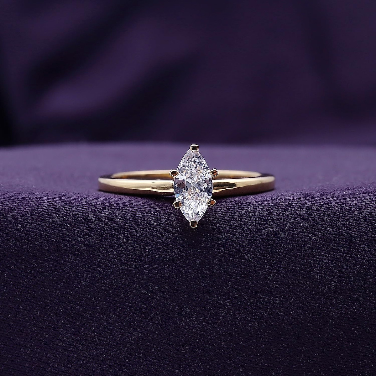 Solitaire Engagement Ring For Women, 8X4MM Marquise Cut Cubic Zirconia Wedding Ring in 14K Yellow Gold Over Sterling Silver Jewelry Gift for Her (0.50 to 1.00 CT), Ring Size 8