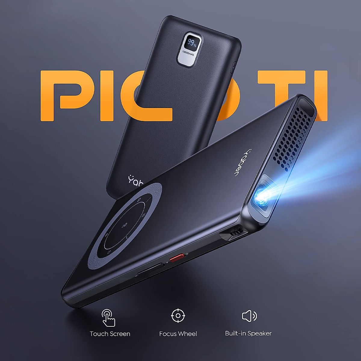 YABER Pico T1 Mini Pocket Projector with WiFi and Bluetooth, Portable Projector with Power Bank 0.52" Ultra-Thin Outdoor Movie Projector, 1080P Support Built-in Speaker, Compatible w Phone/iPad/Laptop