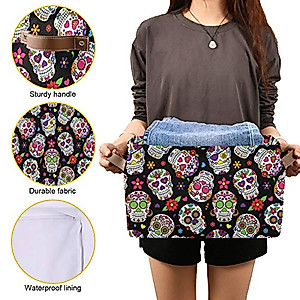 AGONA Large Foldable Storage Bin Colorful Dead Sugar Skull Storage Bins Collapsible Decorative Fabric Storage Baskets with Leather Handles for Home Closet Bedroom Organizer Nursery 1 Pack
