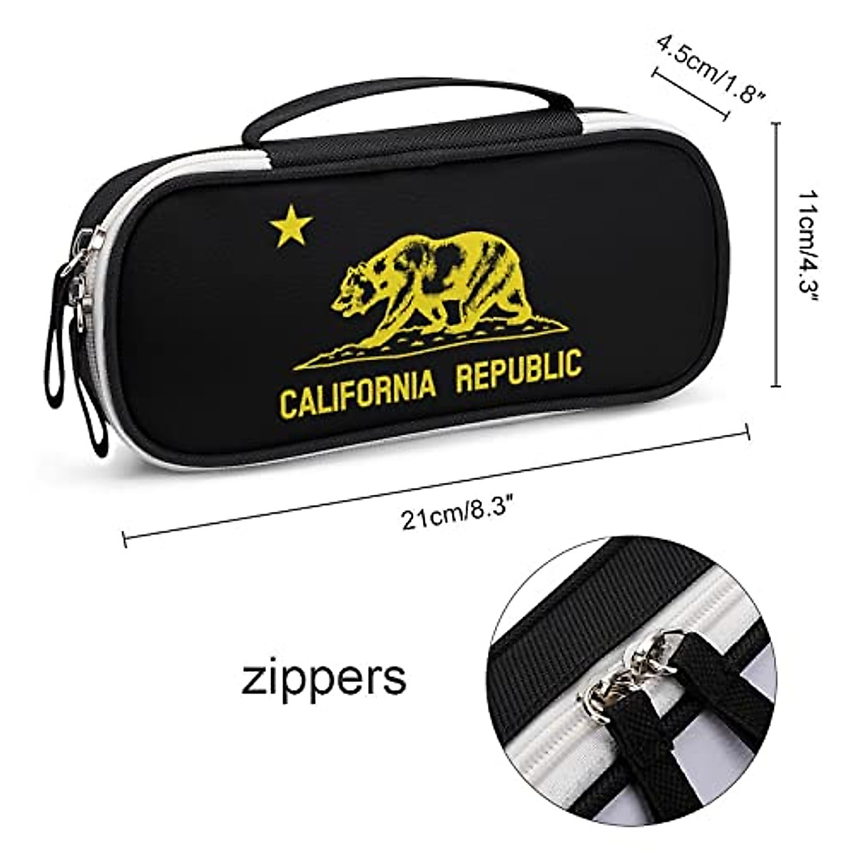 California Republic Printed Pencil Case Bag Stationery Pouch with Handle Portable Makeup Bag Desk Organizer