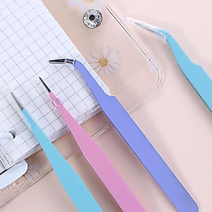 Stainless Steel Stickers Tweezers, Scrpabooking Tape Sticker Tweezers Journal Tool Tweezers for Beads, Sequins DIY Crafts(Elbow,blue)