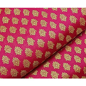 Banarasi Brocade Poly Silk Unstitched Running Fabric/Cloth/Dress Material with Golden Jacquard Work by The Yards (Pink x Golden, 6 Yard)