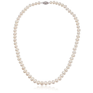 Sterling Silver White Freshwater Cultured A Quality Pearl Necklace (6.5-7mm), 18"