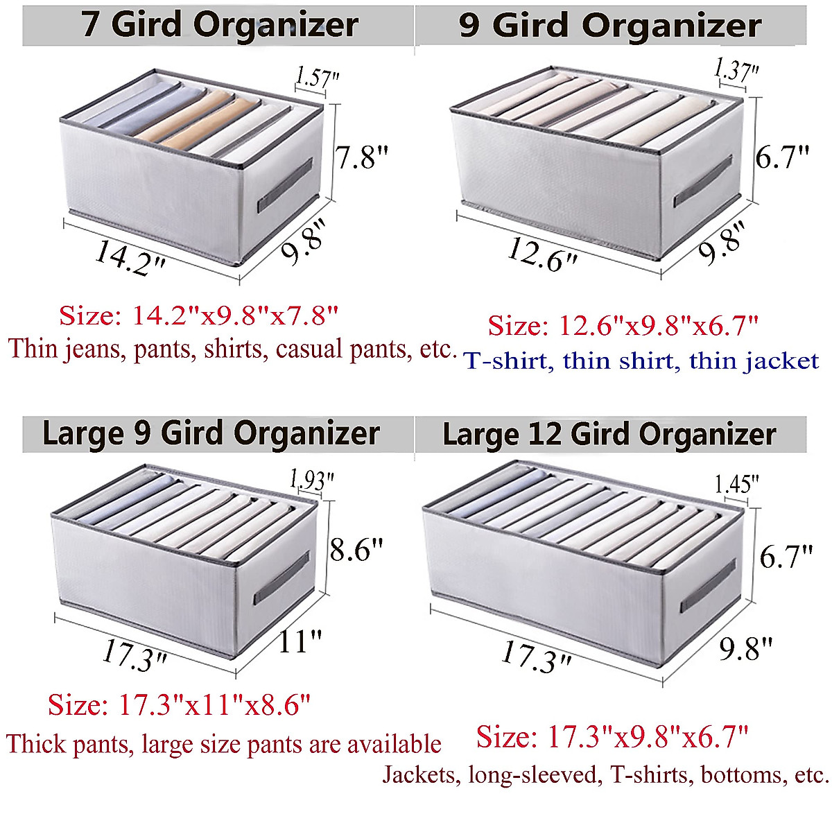 ORWCEZUE Upgraded 2 Pack Wardrobe Clothes Organizer Jeans Compartment Storage Box, Foldable Clothes Separator for Storage T-Shirt Leggings Pants