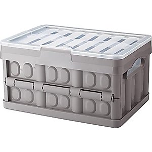 Collapsible and Foldable Plastic Storage Bins Containers. Stackable Organizer Storage Box and Utility Crates for your Home and Vehicle (S, w/ Lid)