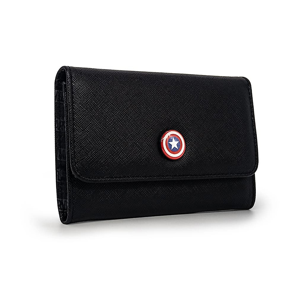 Buckle-Down Marvel Comics Wallet, Foldover, Captain America Shield Metal Emblem, Black Vegan Leather