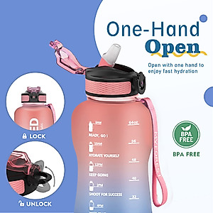 MYFOREST 64oz Water Bottle, Time Marker for Motivational Hydration, Drop-proof, BPA-free, Nozzle/Straw/Carry-Strap/Wide-Mouth for Easy Clean - 1900mL Large Sports Jug