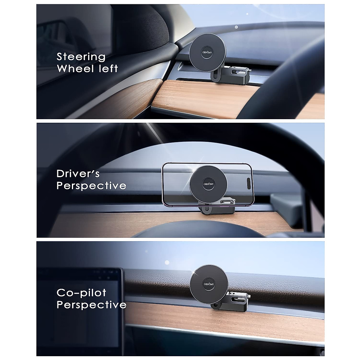 Ciencimy Tesla Phone Mount Designed for Model 3 Model Y, 【Easy Install】 Magnetic Tesla Phone Holder Compatible with MagSafe iPhone 15 Pro Max Plus 14 13 12 Mini and All Phone