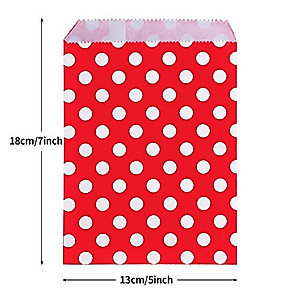 Kolewo4ever 100 pieces Valentines Treat Bags Buffet Paper Bags Party Favor Goody Bags Gift Bags Red Pink Striped Dot Candy Bags for Valentines Wedding parties