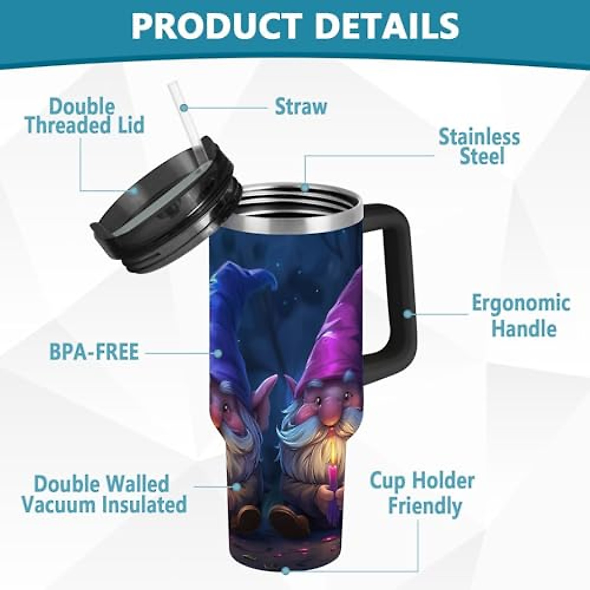 FRCSDIY Cute Gnome Insulated Tumbler with Handle and Straw Lid,30oz Leakproof Stainless Steel Cup BPA-Free Water Bottle